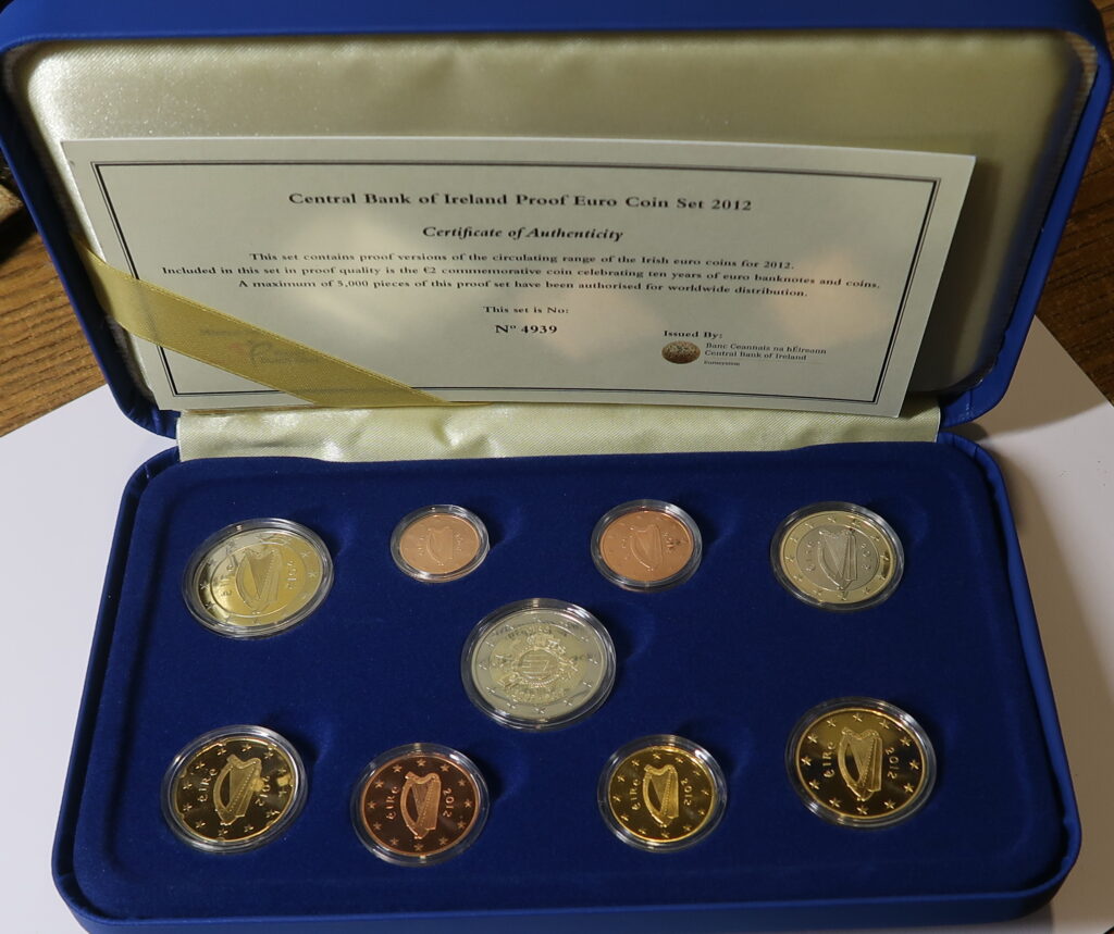 IRELAND OFFICIAL PROOF EURO COIN SET 2012. UNC. 10TH ANNIV. EURO ...