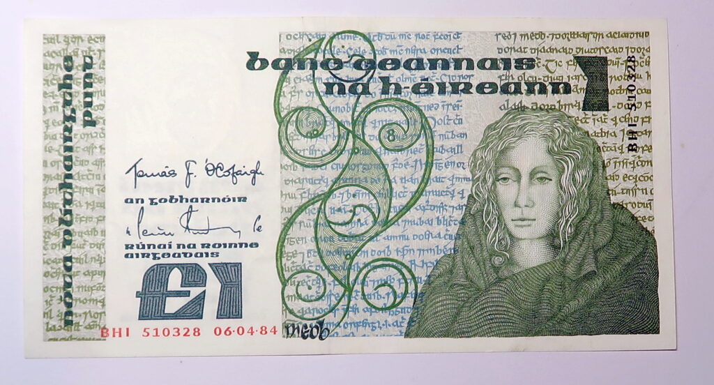 IRELAND ONE POUND NOTE 6.4.1984. B. SERIES. QUEEN MEBH - ML Cool Coins
