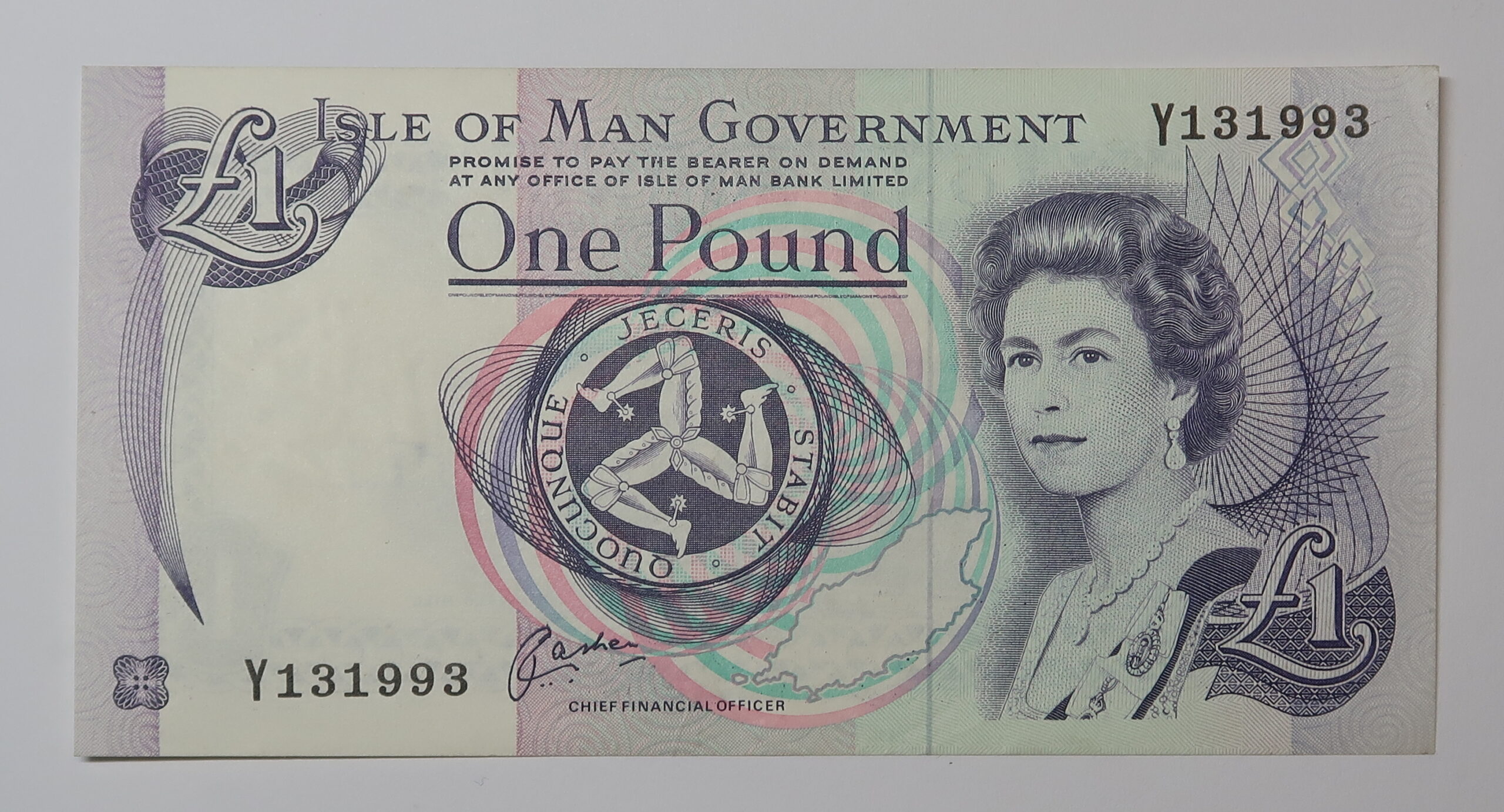 ISLE OF MAN ONE POUND NOTE UNC. SERIAL NO: Y131993 - ML Cool Coins