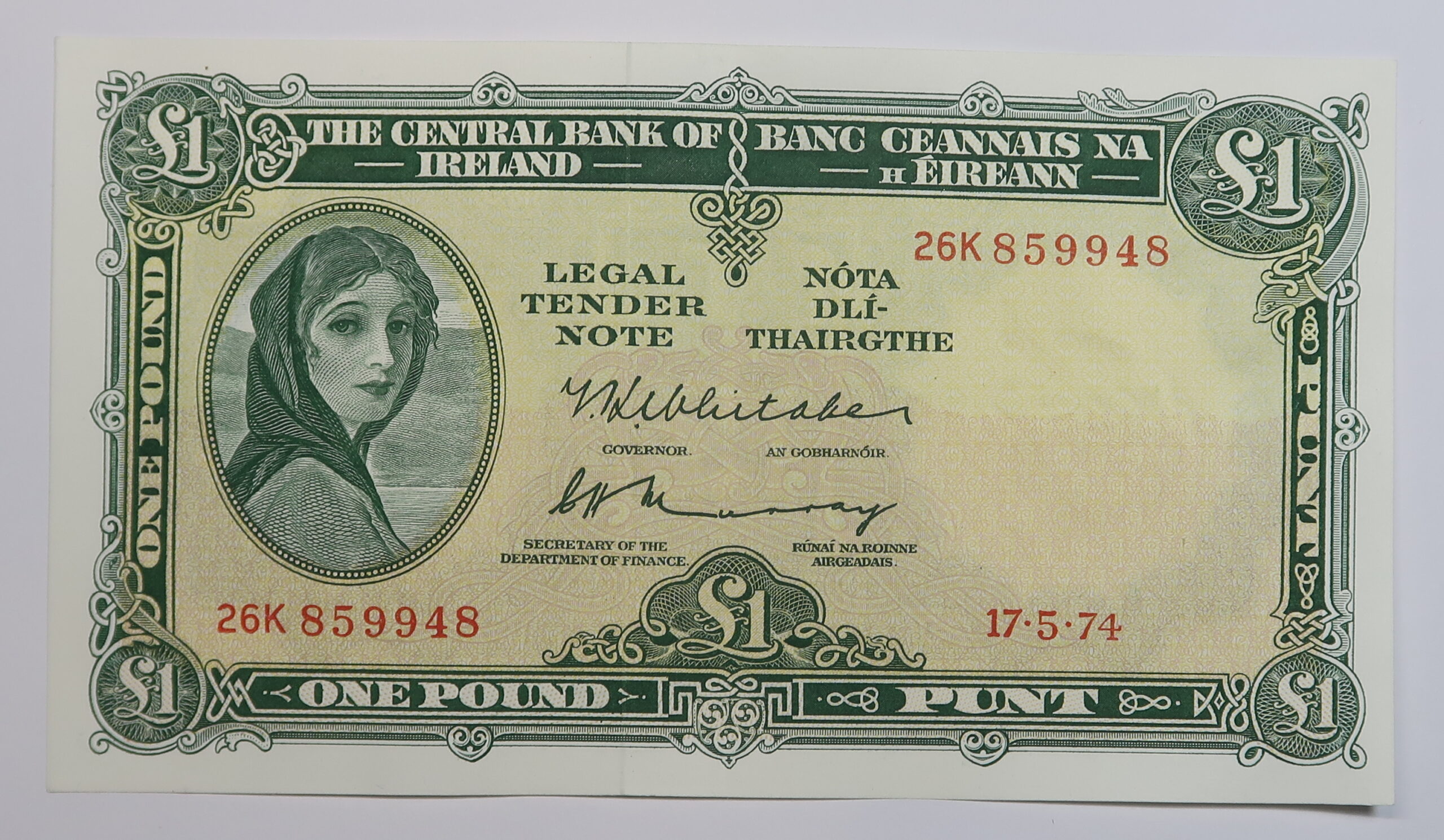 IRELAND LAVERY ONE POUND NOTE 17.5.1974. UNC. - ML Cool Coins