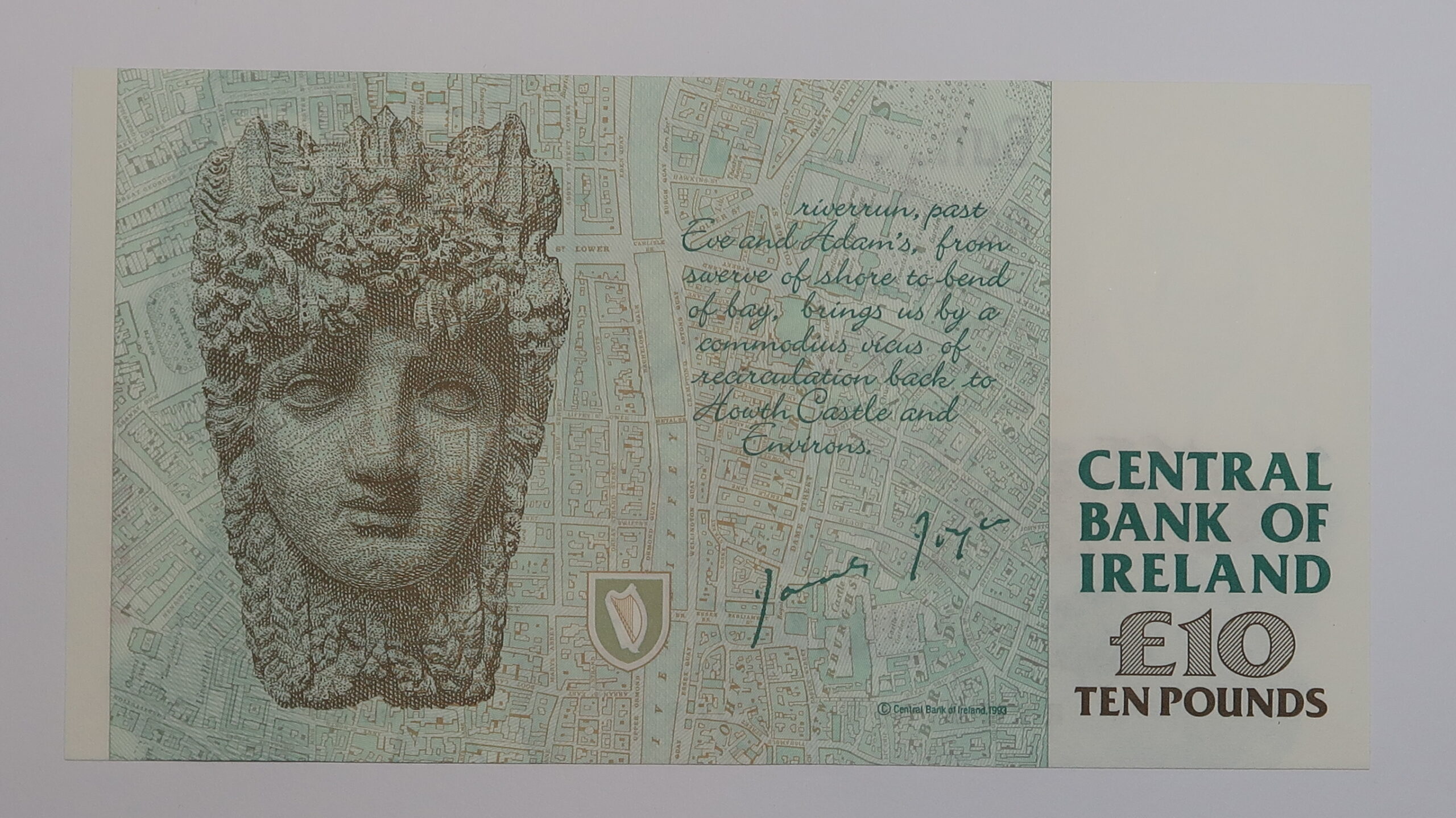 IRELAND TEN POUND NOTE 2.7.1999. UNC. C.SERIES. JAMES JOYCE 1882-1941 ...